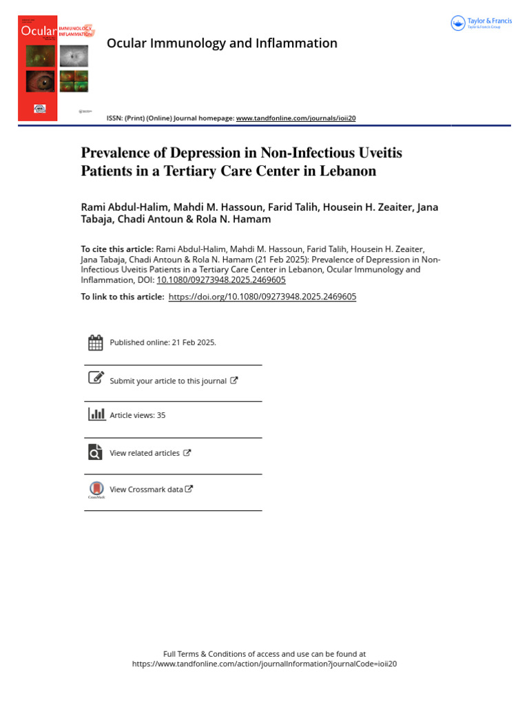 Depression in Non-Infectious Uveitis Patients | PDF | Major Depressive ...