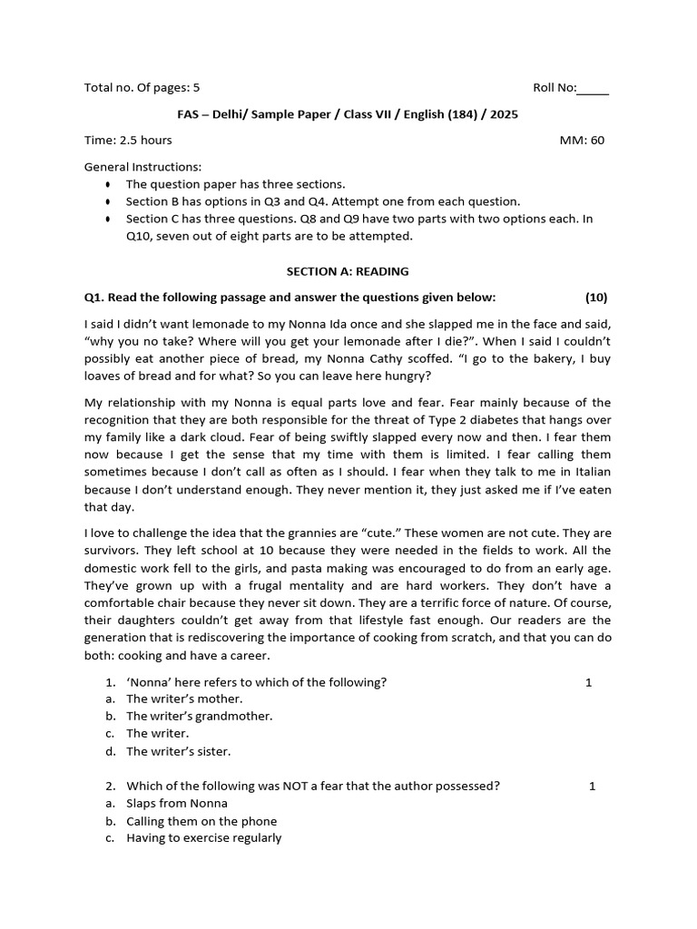 Class 7 Sample Paper Eng | PDF | Video Games