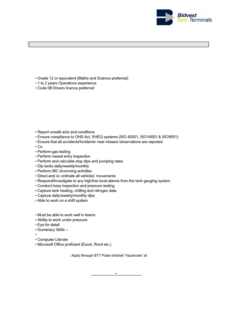 Vacancy - Operator | PDF