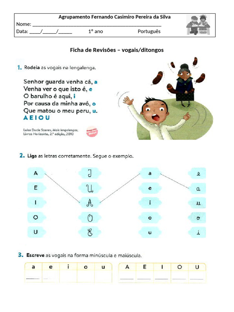 Ficha Revisões vogais ditongos | PDF