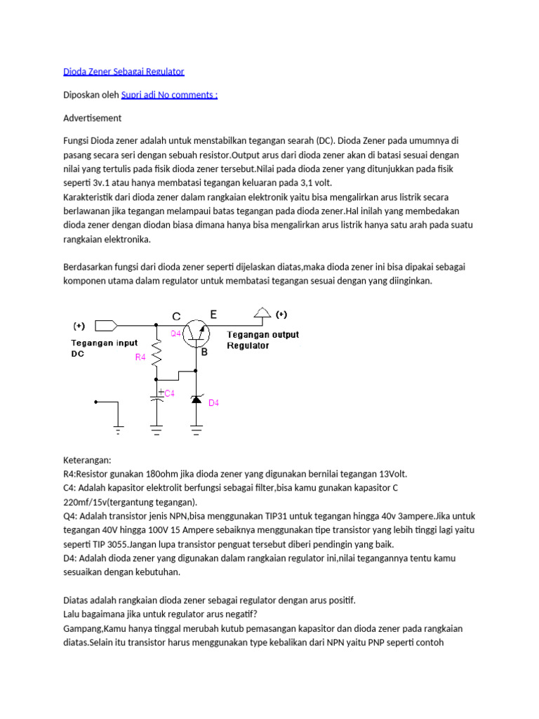 Dioda Zener Sebagai Regulator | PDF