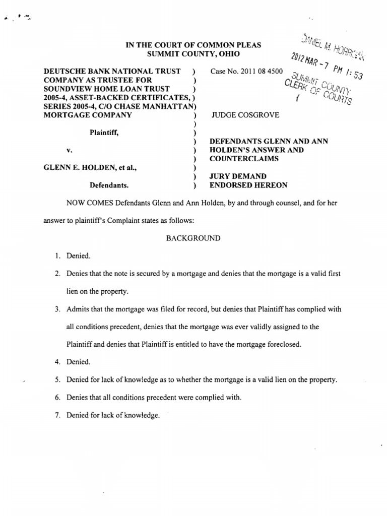 Ohio - Deutsche V Holden Answer and Counterclaims - Fraud On The Court ...