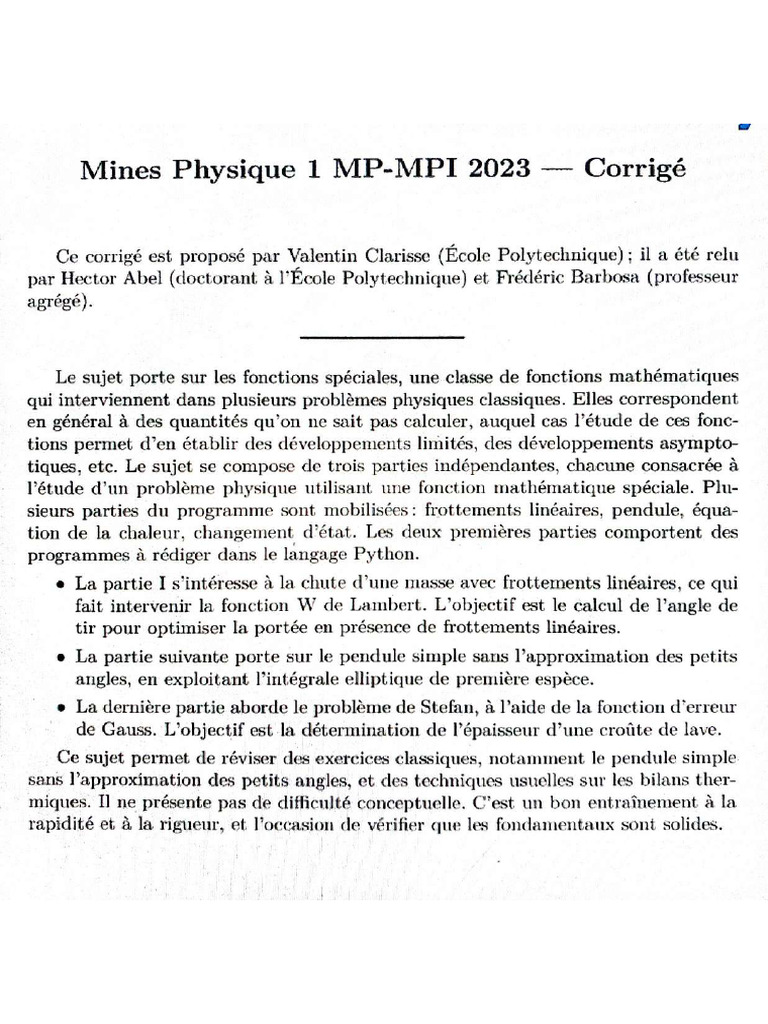 PHYSIQUE 1 MINES 2023 - Compressed | PDF