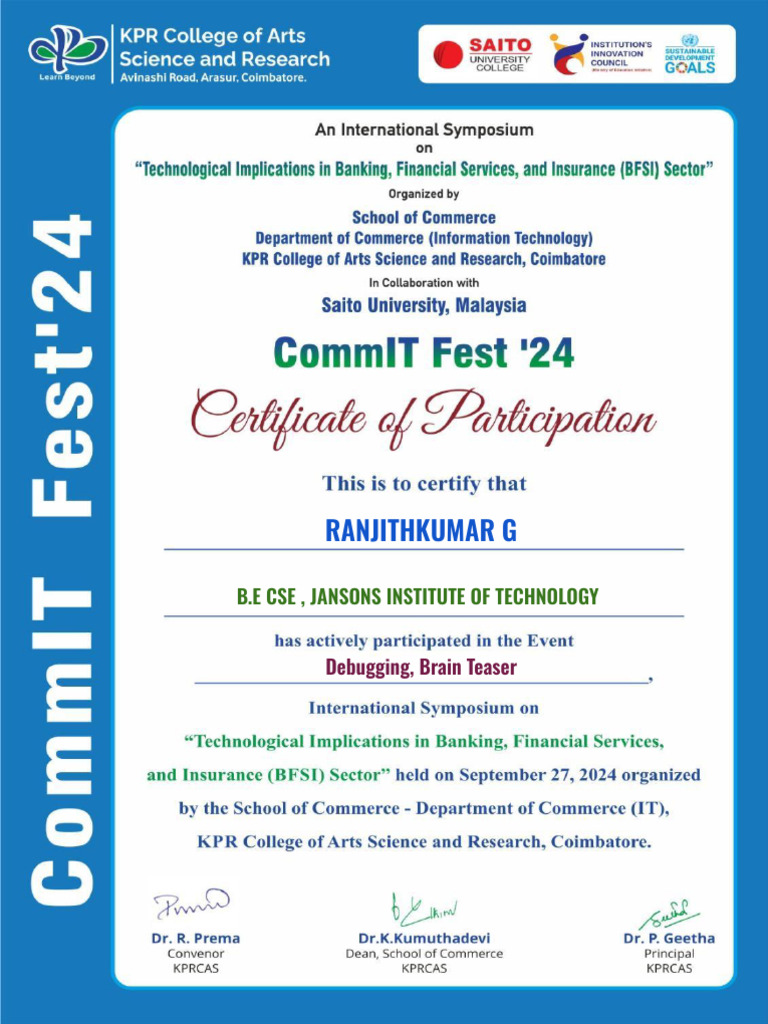 Ranjithkumar G Jansons Institute of Technology | PDF