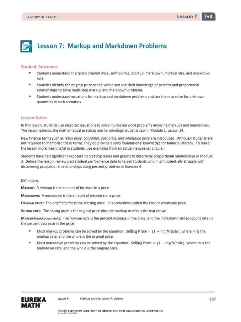 Eureka Markups and Markdowns | PDF | Prices | Equations