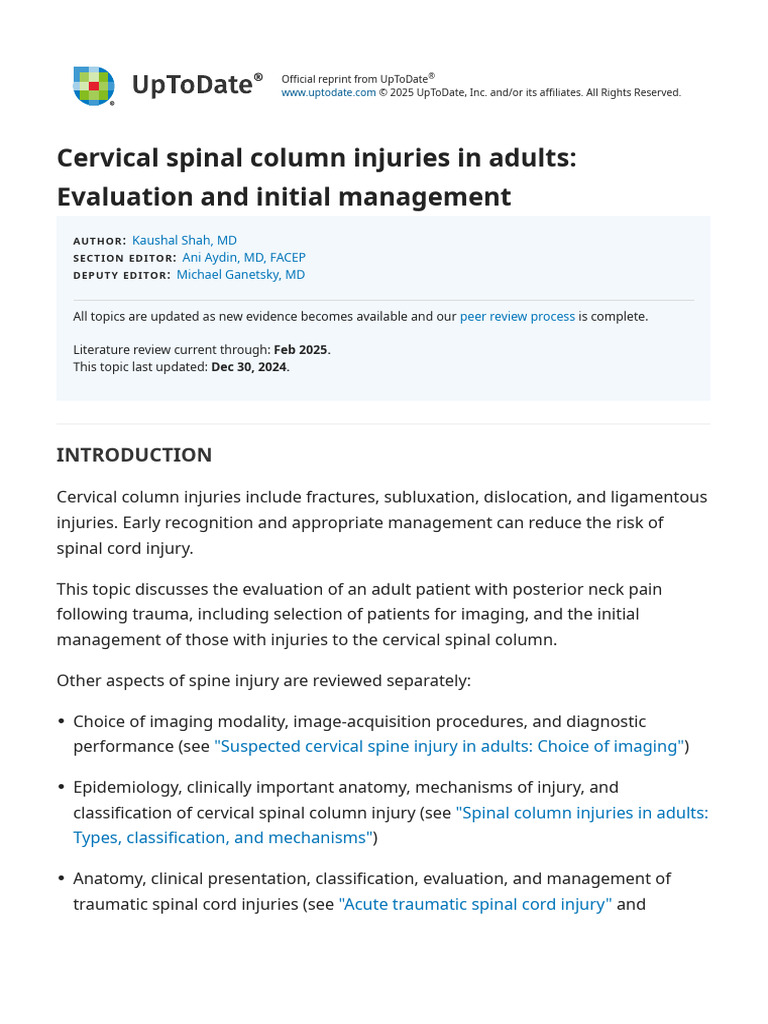 Cervical Spinal Column Injuries in Adults - Evaluation and Initial ...