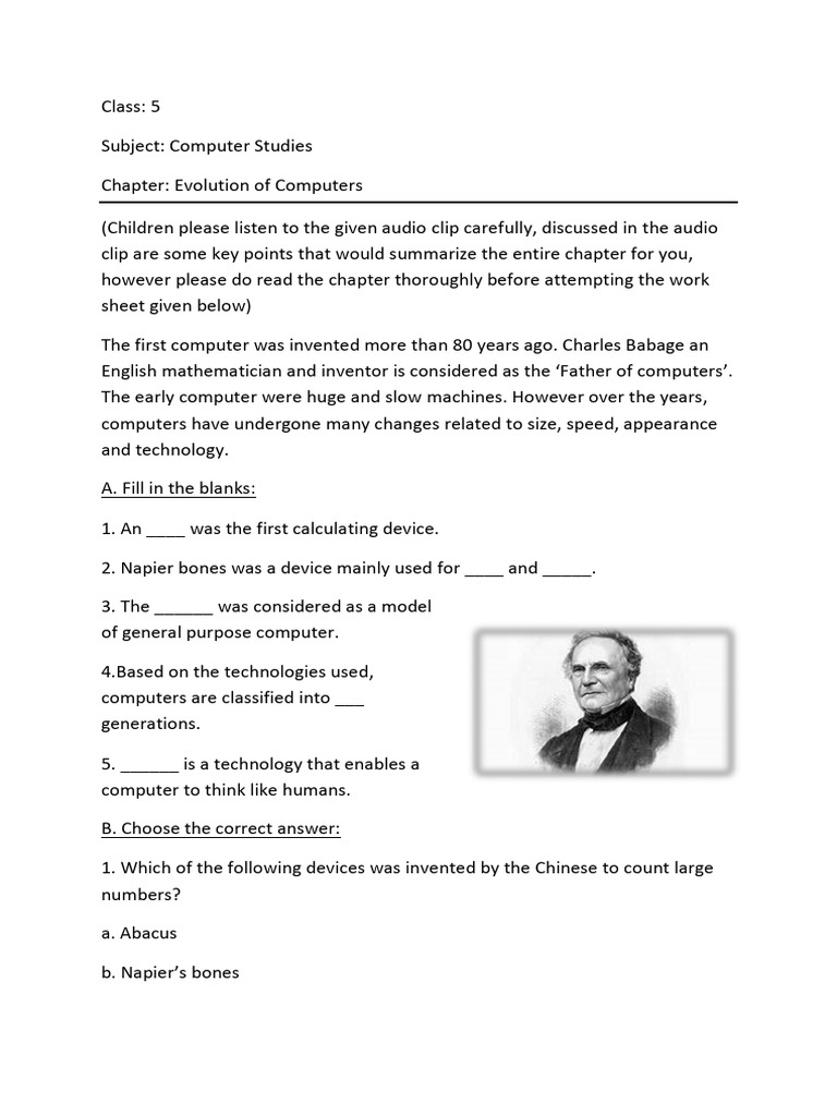 Class 5 Computer Studies Evolution of Computers | PDF