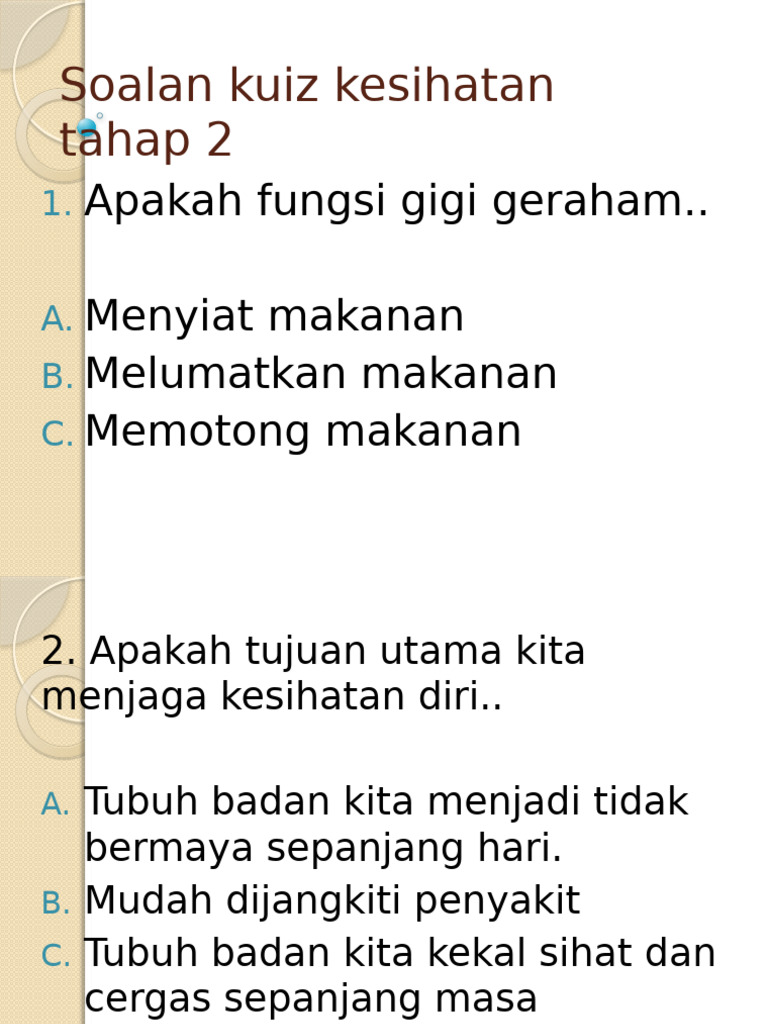 Kuiz Kesihatan Diri Tahap 2 | PDF