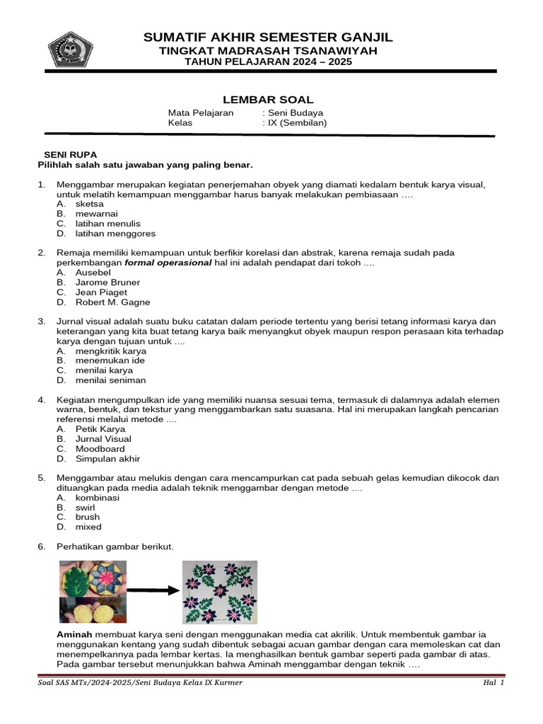 Soal Sas Ganjil Seni Budaya Kelas 9 Kurmer Tapel 2024-2025 | PDF