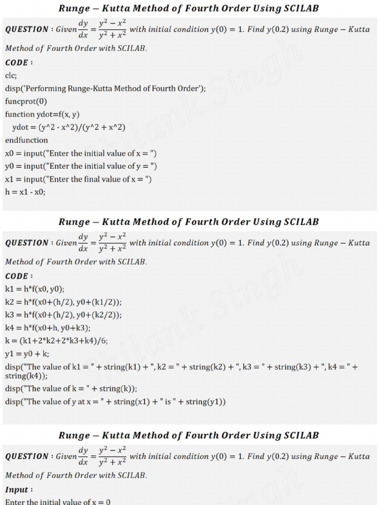 Runge Kutta Method Using SCILAB | PDF