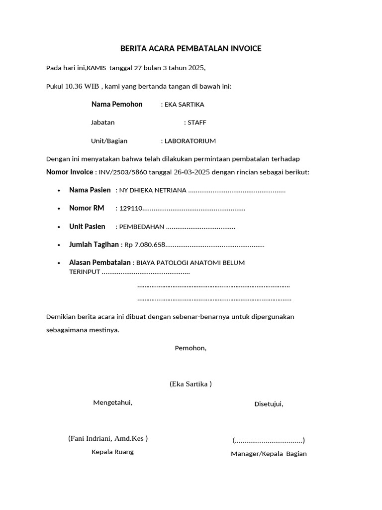 Format Ba Pembatalan Invoice | PDF