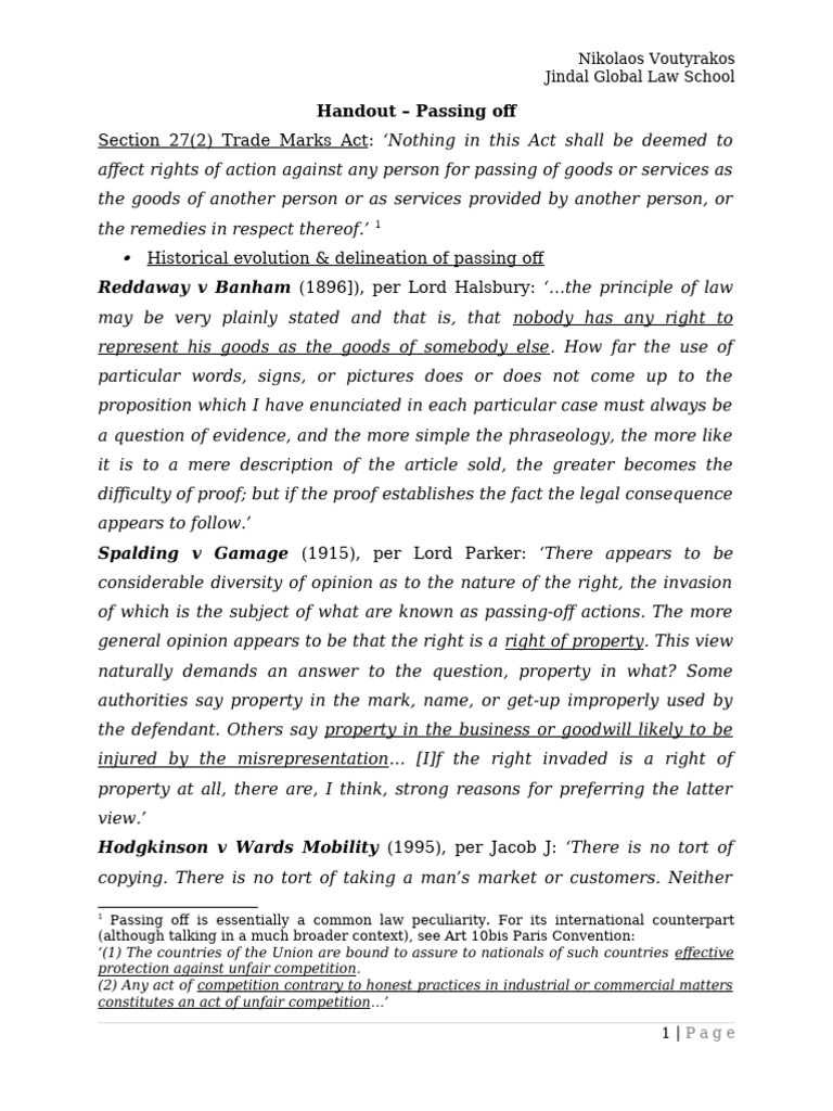 Understanding Passing Off in Law | PDF | Trademark | Common Law