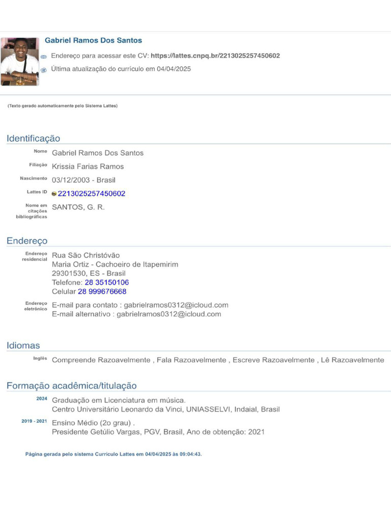 Currículo Gabriel | PDF