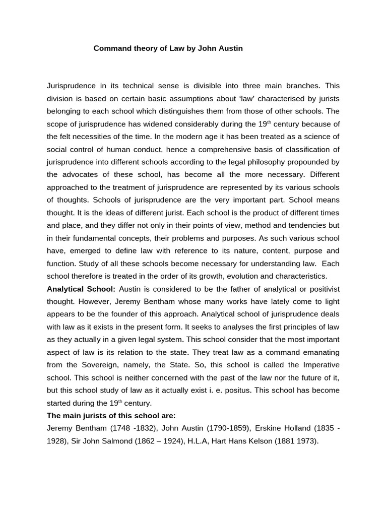 Command Theory of Law by John Austin | PDF | Jurisprudence | Liberal ...