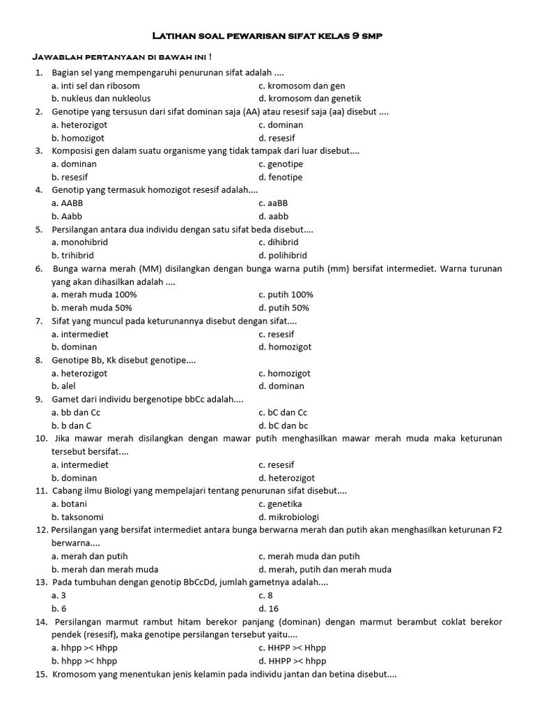 Latihan Soal Pewarisan Sifat Dika 2 | PDF