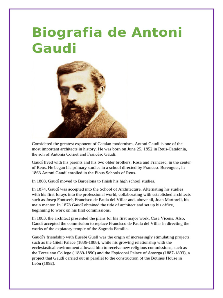 Biografia de Antoni Gaudi | PDF