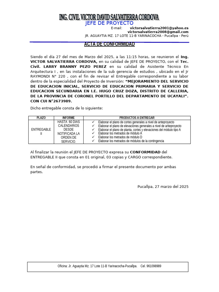 Acta Conformidad - Alejandro Paredes Amasifuen | PDF