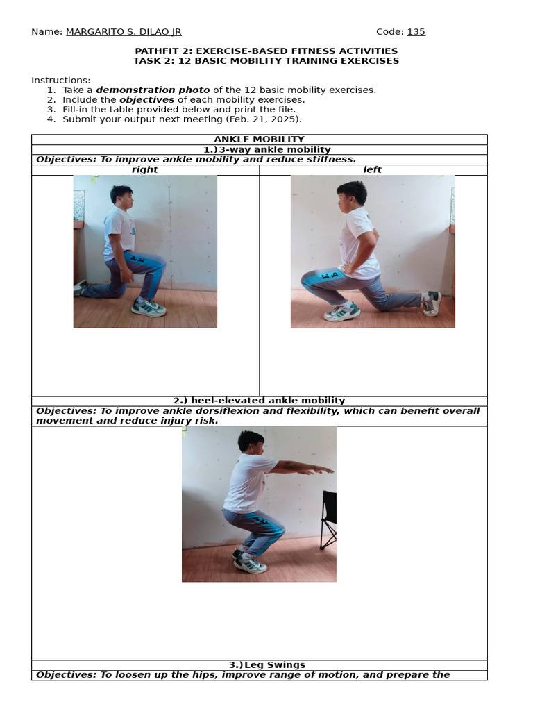 Basic Mobility Training Exercise DILAO | PDF | Flexibility (Anatomy ...
