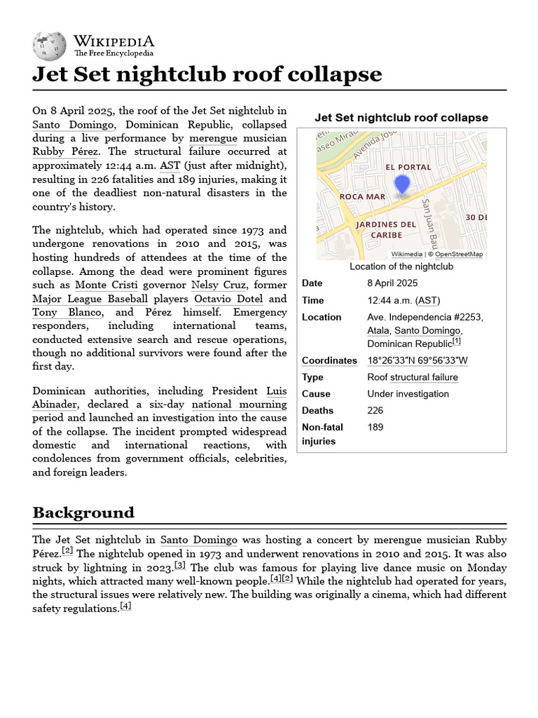 Jet Set Nightclub Roof Collapse - Wikipedia | PDF | Dominican Republic ...