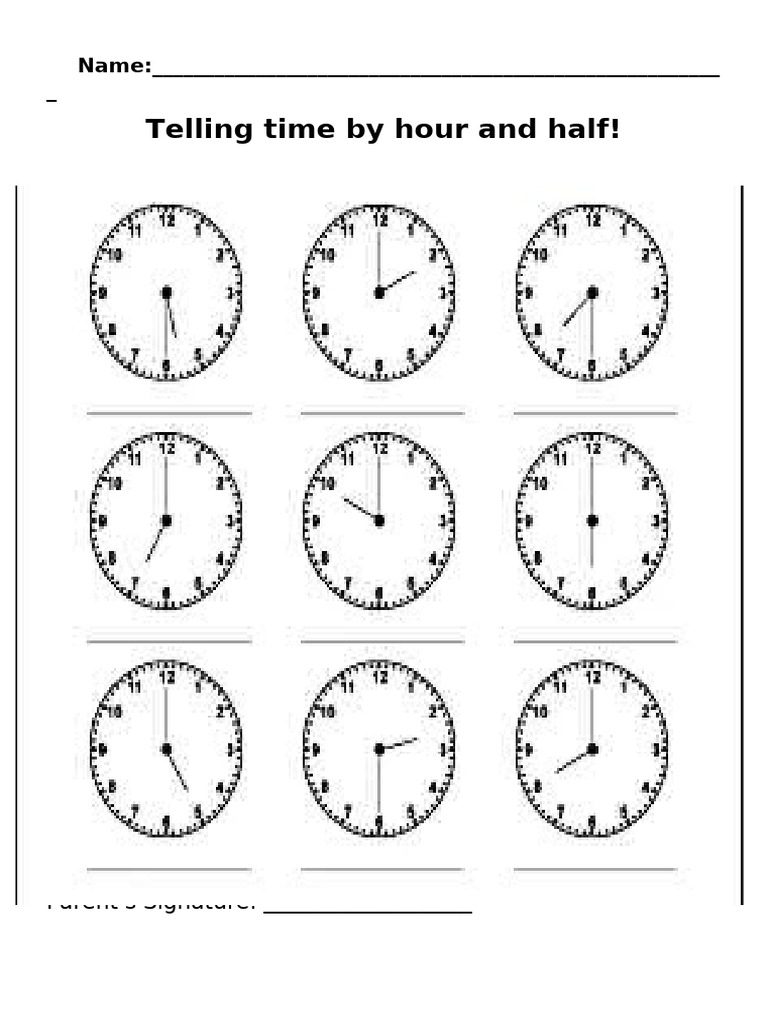 Telling Time: Hour and Half Guide | PDF