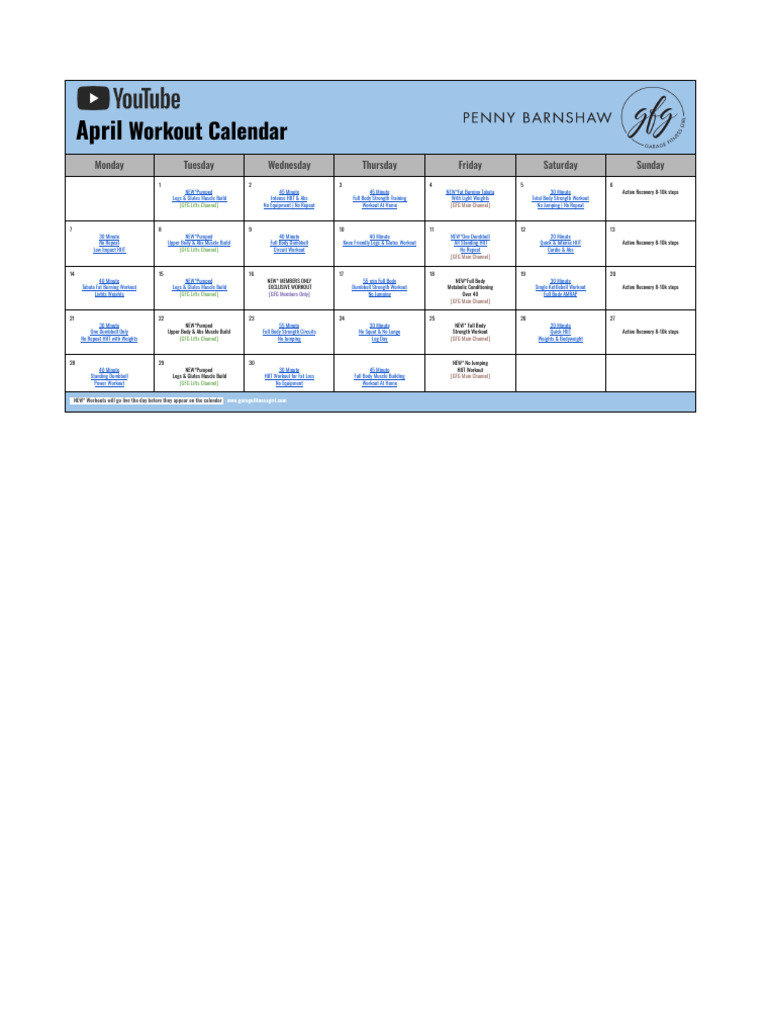 April GFG Workout Calendar | PDF | Strength Training | High Intensity ...