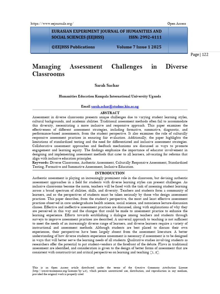 Managing Assessment Challenges in Diverse Classrooms (WWW - Kiu.ac - Ug ...