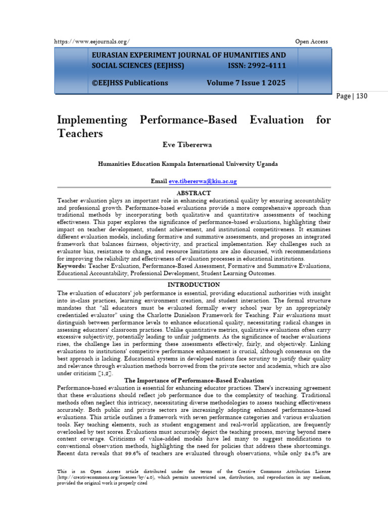 Implementing Performance-Based Evaluation For Teachers (WWW - Kiu.ac ...