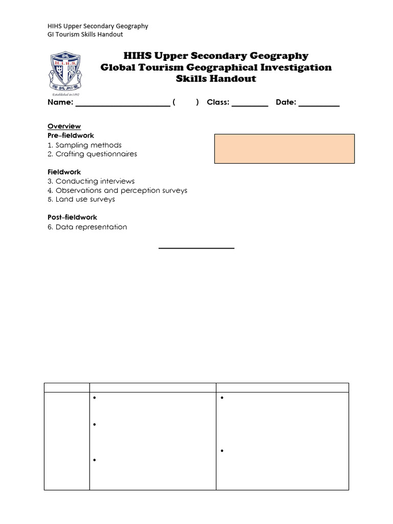 (2022) Tourism GI Skills Handout | PDF | Sampling (Statistics) | Survey ...
