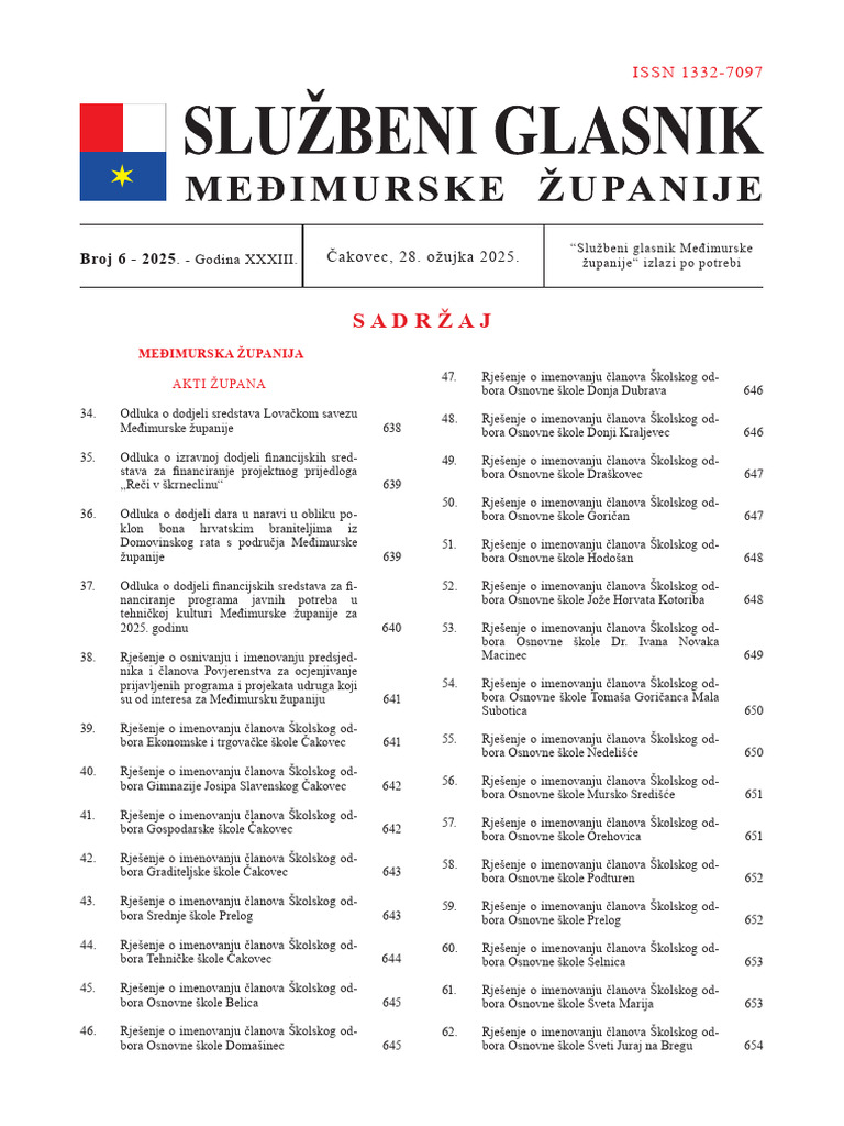 Službeni Glasnik Međimurske Županije Broj 6. Iz 2025. Godine | PDF