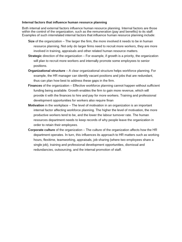 Internal Factors in HR Planning | PDF