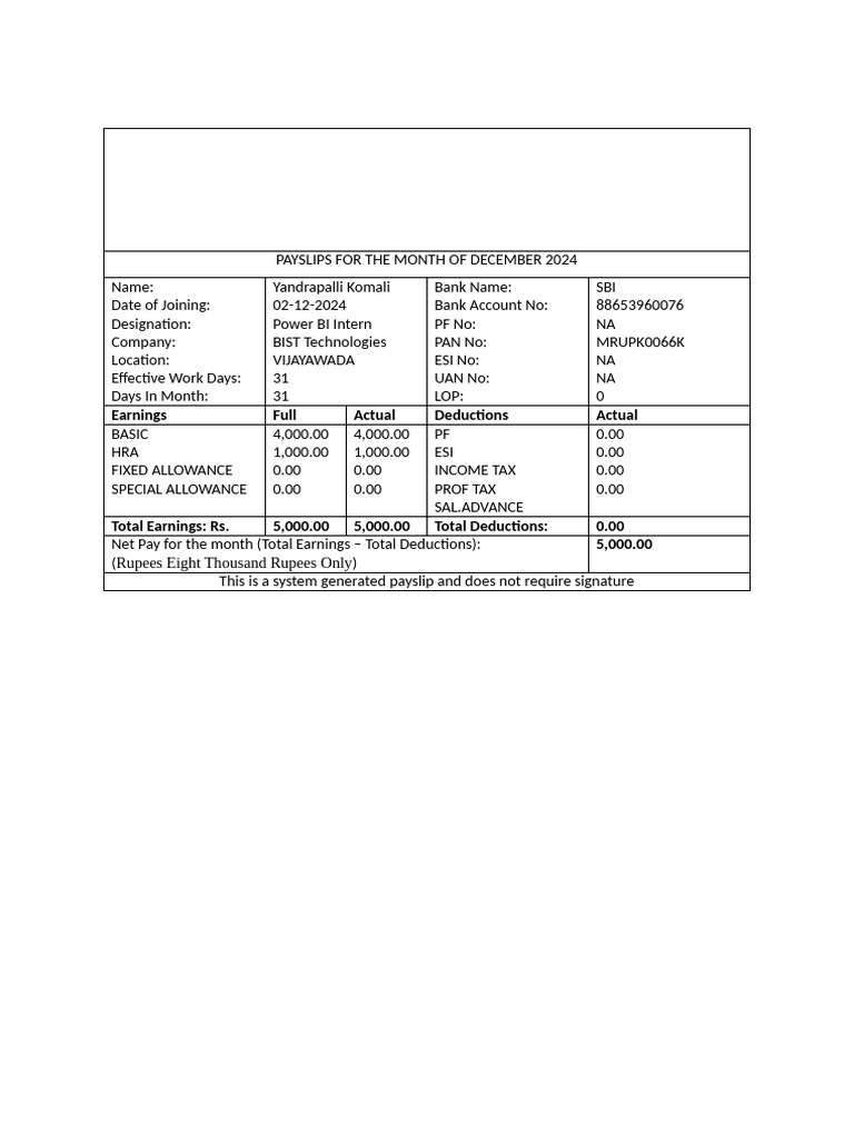 December 2024 Payslip for Intern | PDF | Payments | Taxes