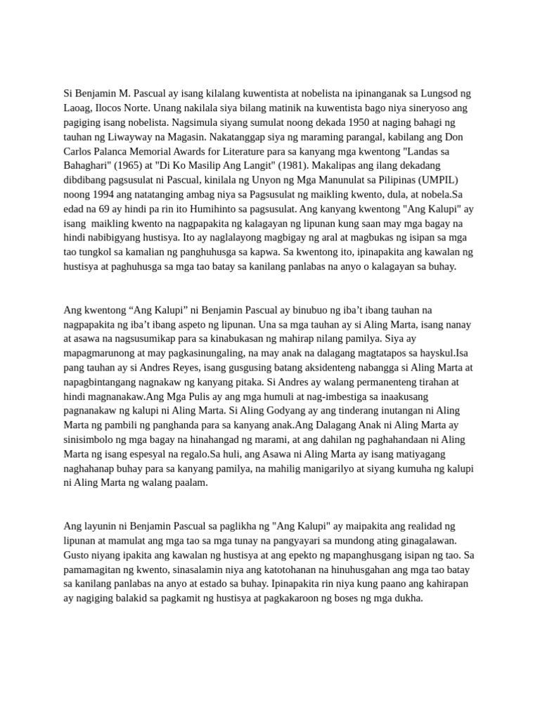 Ang Kalupi Benjamin Pascual | PDF
