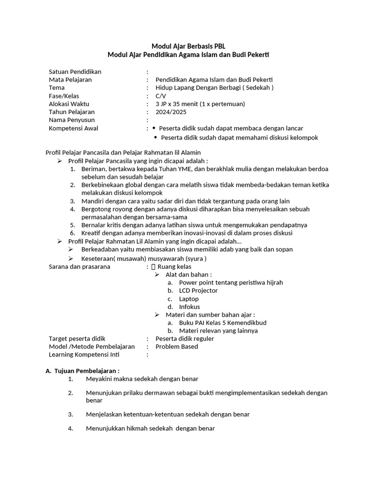Contoh Modul Ajar PBL | PDF