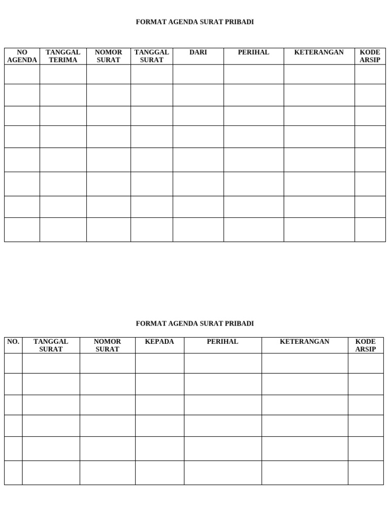 Format Agenda Surat Pribadi Efektif | PDF