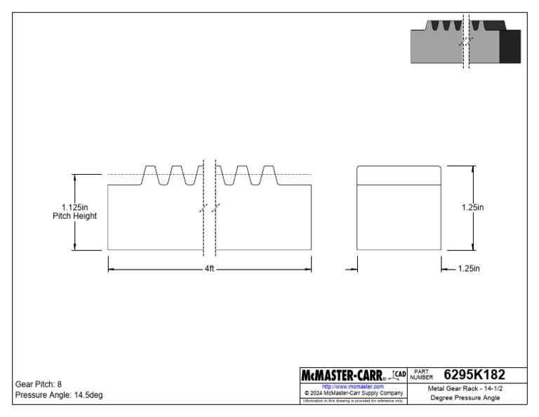 6295K182_Metal Gear Rack - 14-1-2 Degree Pressure Angle | PDF