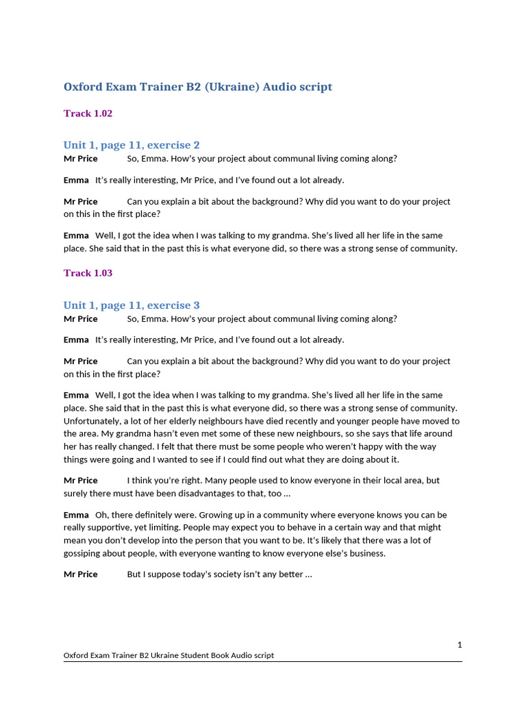 Oxford Exam Trainer b2 Audioscript Ua | PDF | Clothing