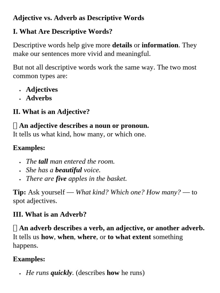 Adjectives vs. Adverbs Explained | PDF