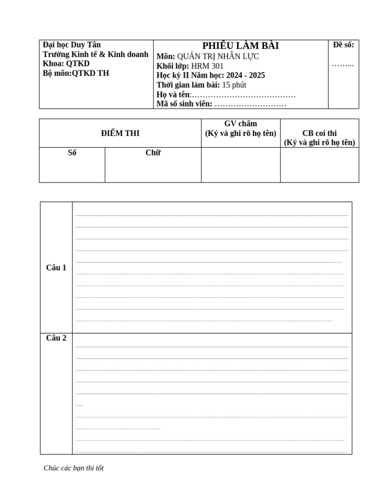 Phieu Lam Bai QTNL | PDF