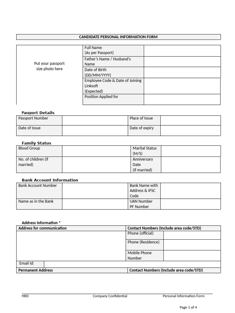 Candidate Personal Information Form | PDF | Government And Personhood