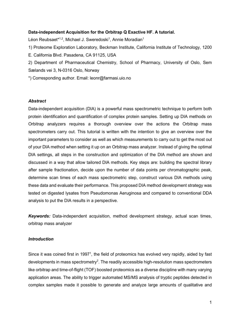Data-Independent Acquisition For The Orbitrap Q Exactive HF - A ...