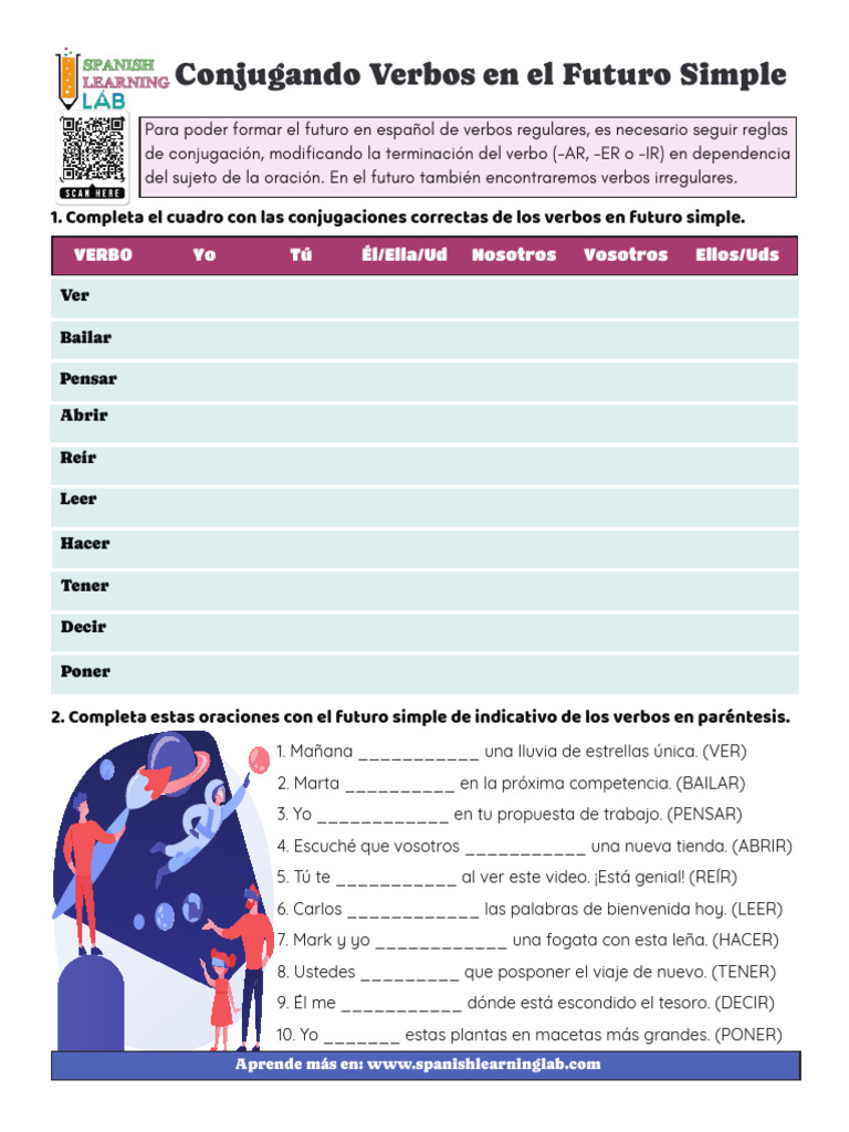 Conjugando Verbos en El Futuro Simple en Espanol Ejercicios PDF Final ...
