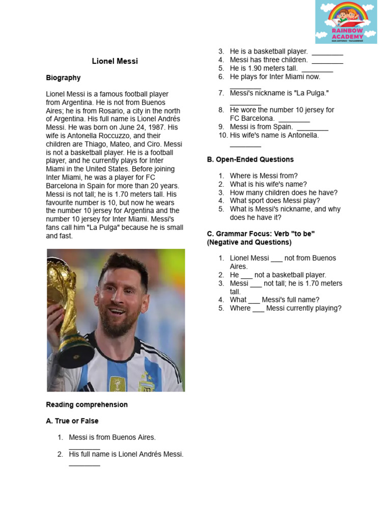 Messi Worksheet Advanced | PDF | Lionel Messi | Sports