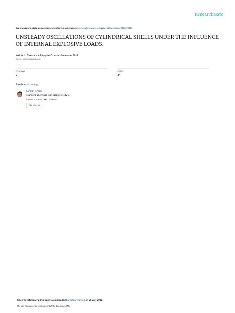 Unsteady Oscillations of Cylindrical Shells Under | PDF | Bending ...