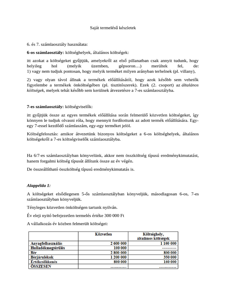 Saját Termelésű Készletek Alap 2. Megold. | PDF