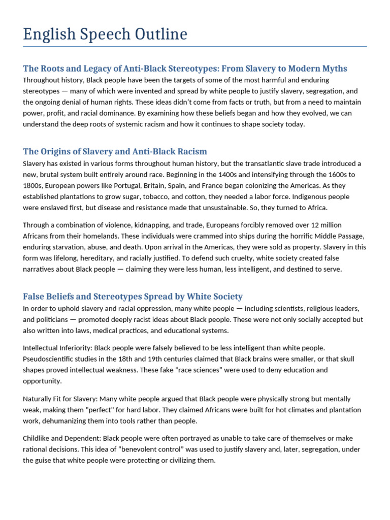 English Speech Outline by Alanice Damo | PDF | Slavery | Atlantic Slave Trade
