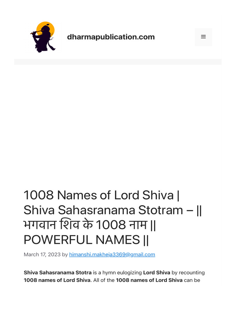 1008 Names of Lord Shiva for Boys | PDF | Shiva | Hindu Mythology