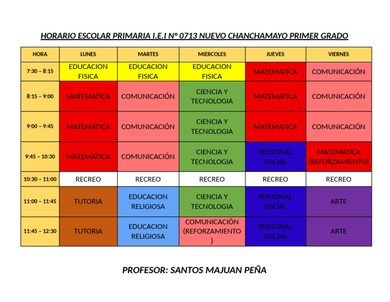 HORARIO ESCOLAR PRIMARIA I (1) | PDF