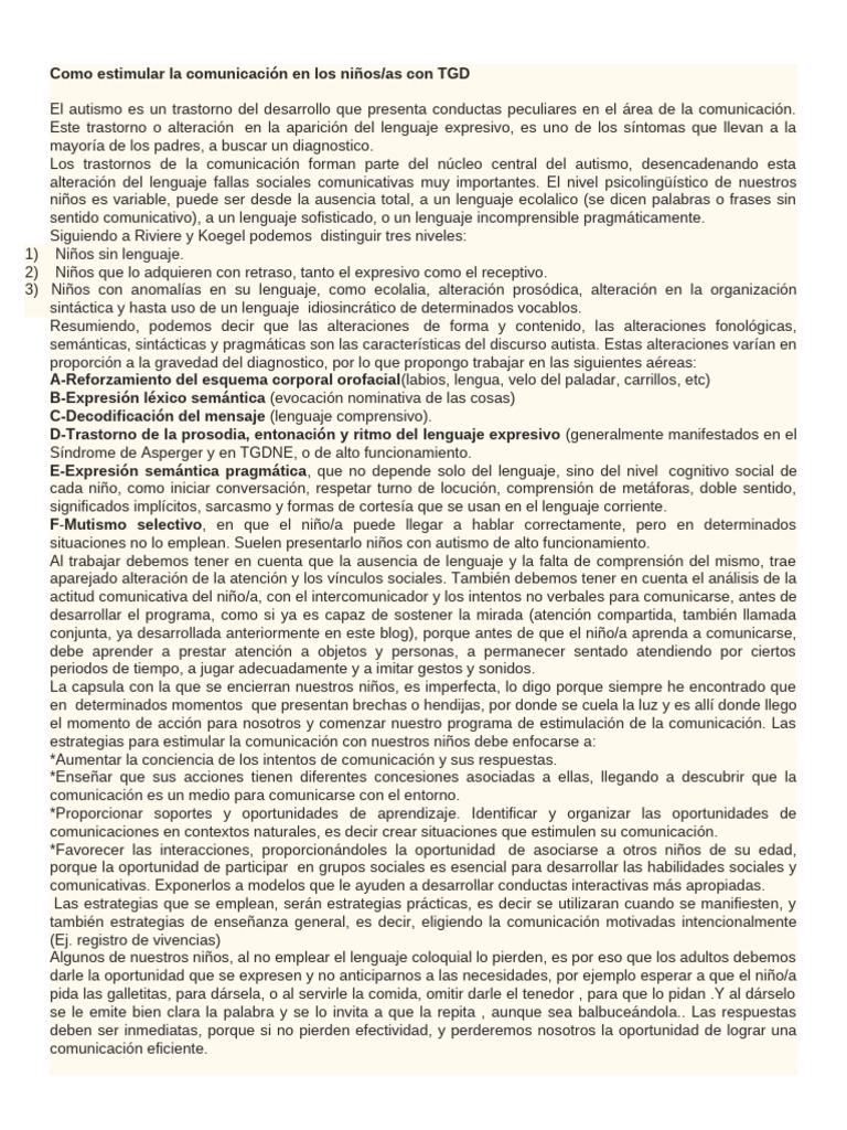 TGD | PDF | Comunicación no verbal | Autismo