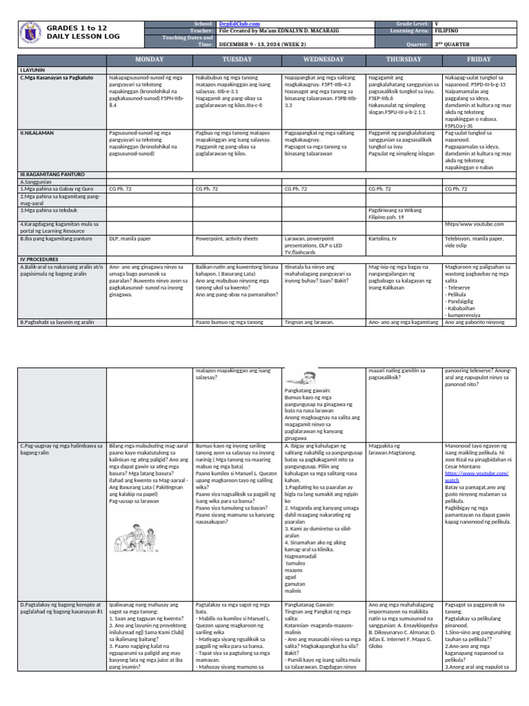 DLL_FILIPINO 5_Q3_W2 (1) | PDF