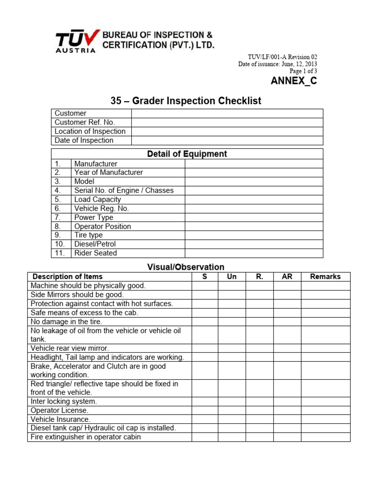 35 - Grader Inspection Checklist | PDF